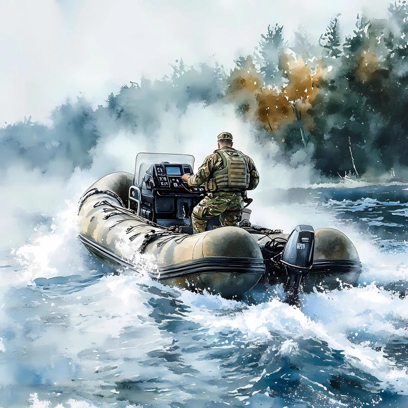 Military Inflatable Boat Watercolor Clipart, Combat Rib Speedboat PNG ...