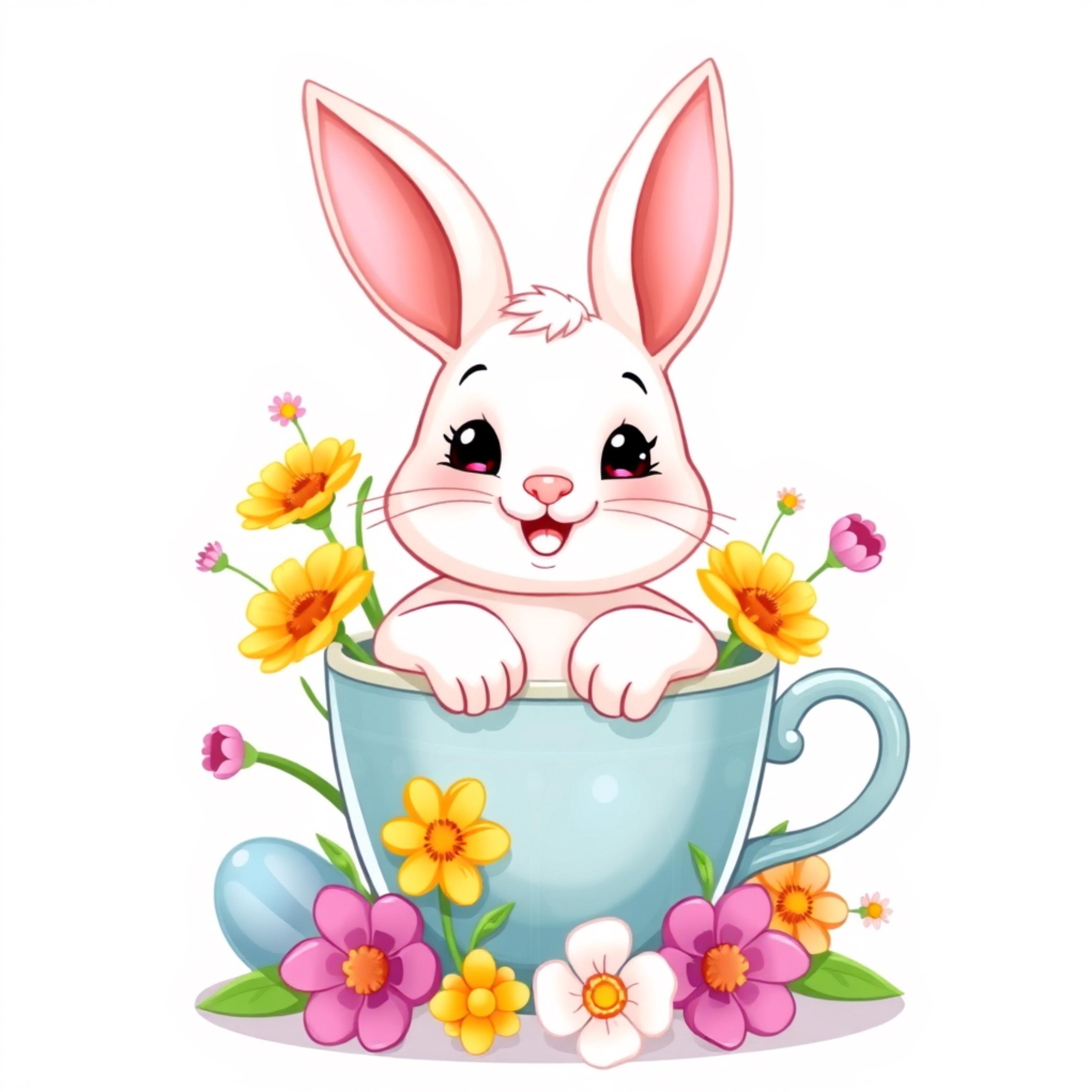 Easter Bunny Clipart: Watercolor Spring Flowers, Basket, Digital ...