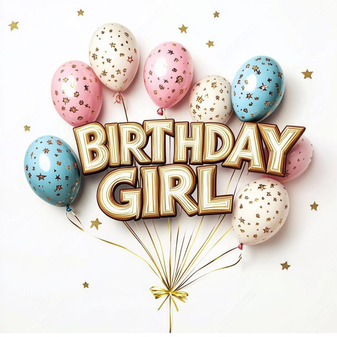 Birthday Girl Balloons Clipart Bundle Pink Gold Blue PNG, 8 Birthday ...