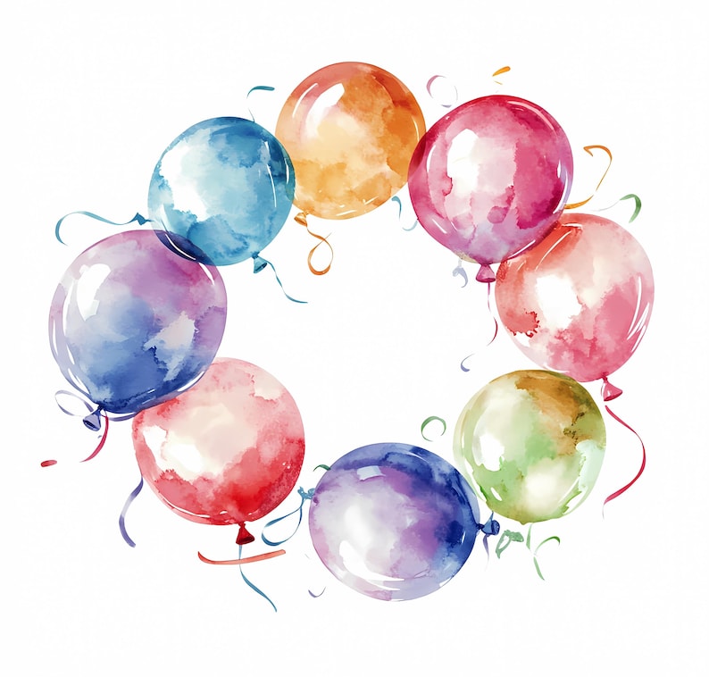 Watercolor Birthday Balloon Frame Clipart PNG Bundle Party Decor - Etsy ...
