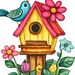 8 Cartoon Easter Bird House Clipart Bundle, Spring Floral Birdhouse PNG ...
