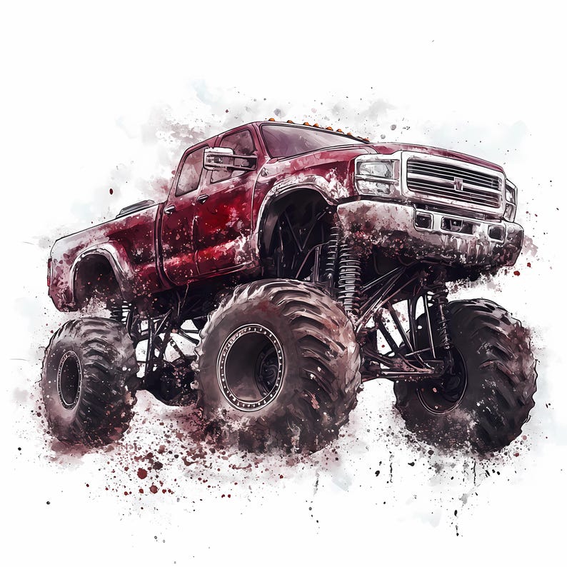 Watercolor Monster Truck Clipart Bundle: Offroad Vehicle Art (digital ...
