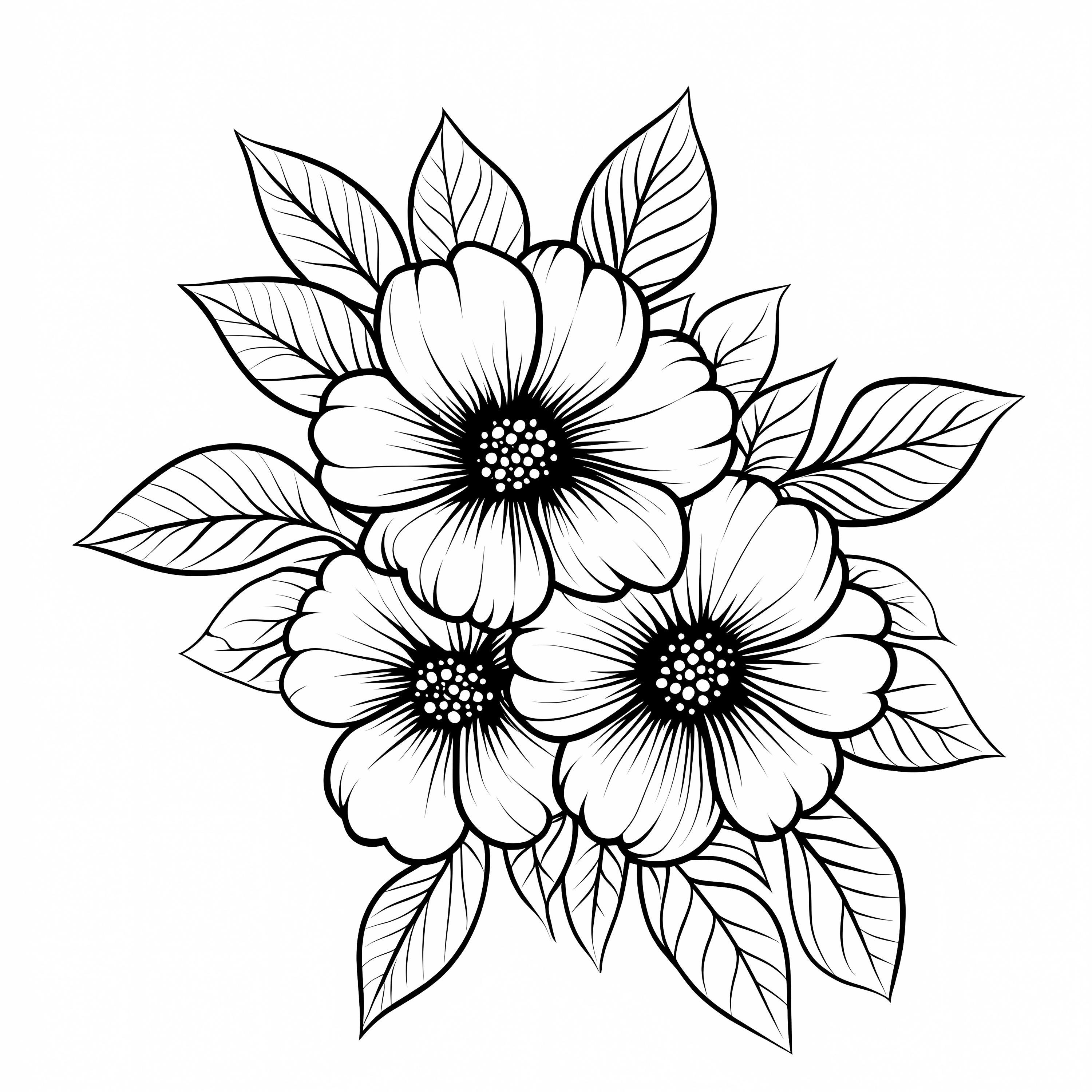 Floral Line Art Clipart Bundle: Black & White Flower Stems (PNG JPG) - Etsy