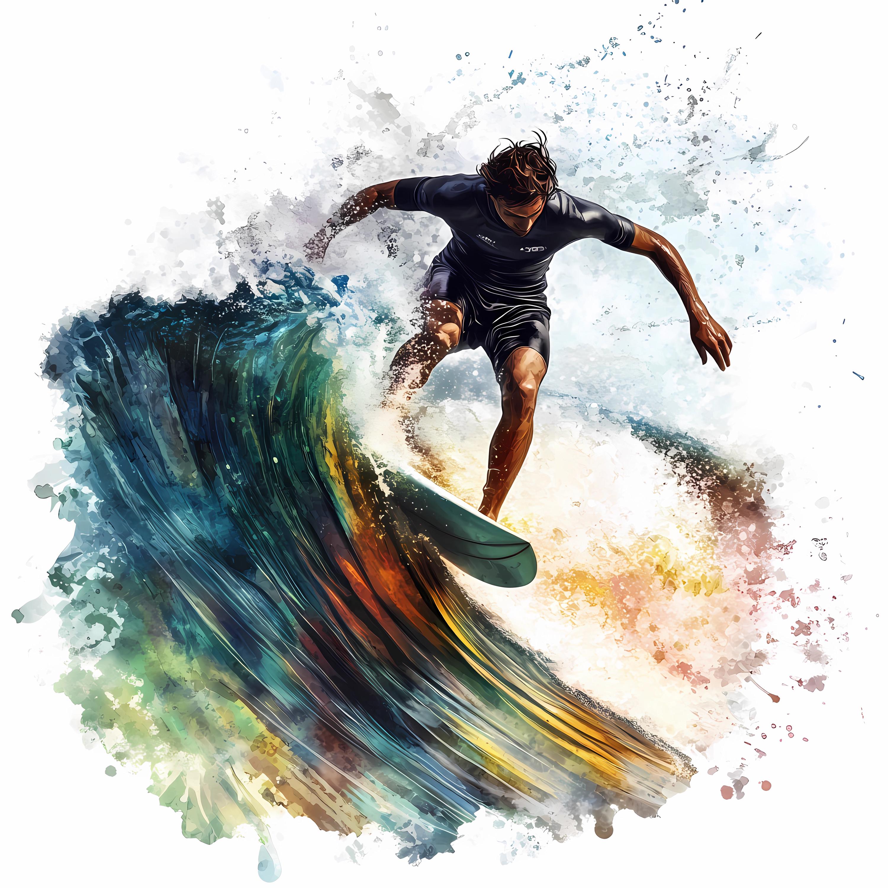 Watercolor Surfer Clipart Bundle: Ocean Waves, Paper Craft (digital ...