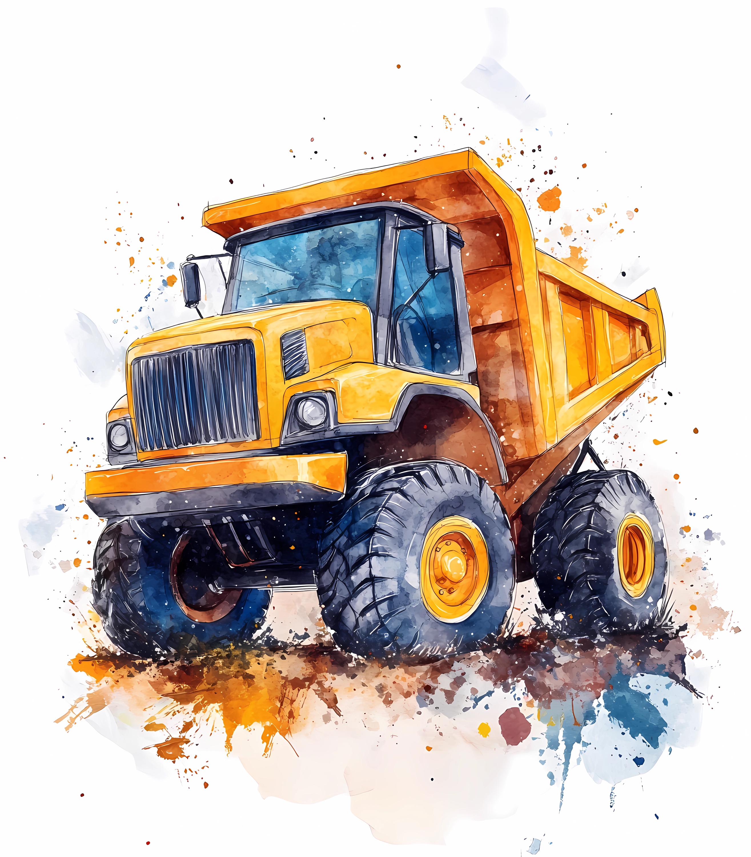 Watercolor Construction Truck Clipart: Dump Truck PNG (digital Download ...