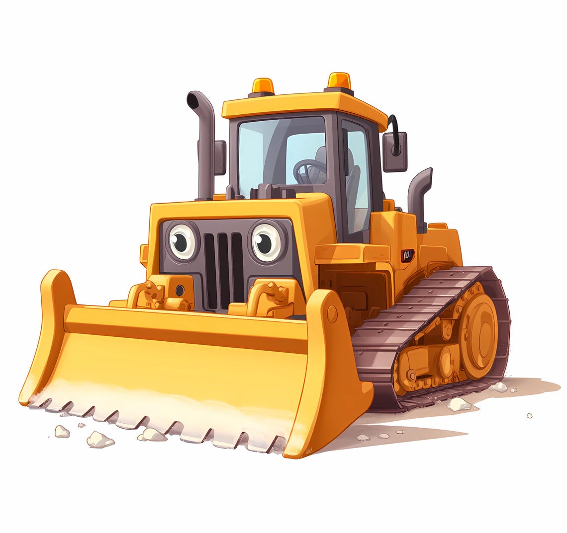 Watercolor Bulldozer Clipart, Cartoon Construction Vehicles, Digital ...