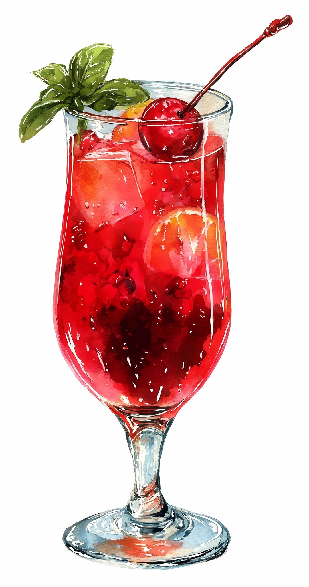 Red Cocktail Clipart Bundle, Watercolor and Sketch Style, Cherry Lime ...