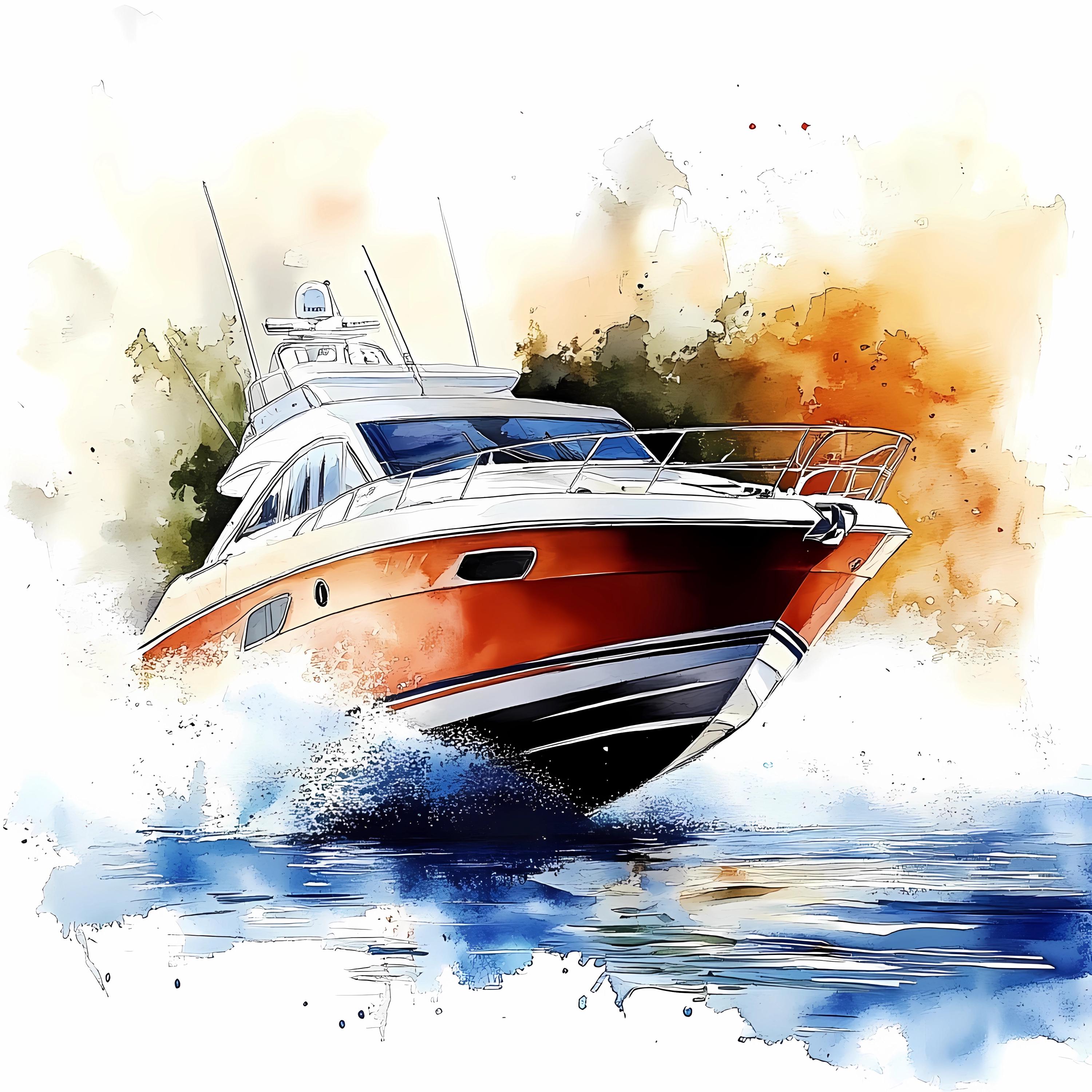 Watercolor Speedboat Clipart Bundle: Yacht & Motorboat Art, PNG JPG ...