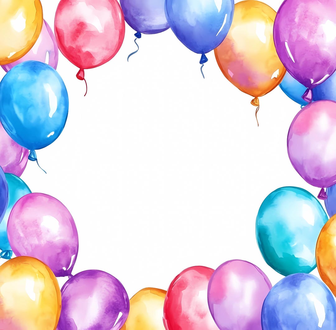 Watercolor Birthday Balloon Frame Clipart PNG Bundle Party Decor - Etsy