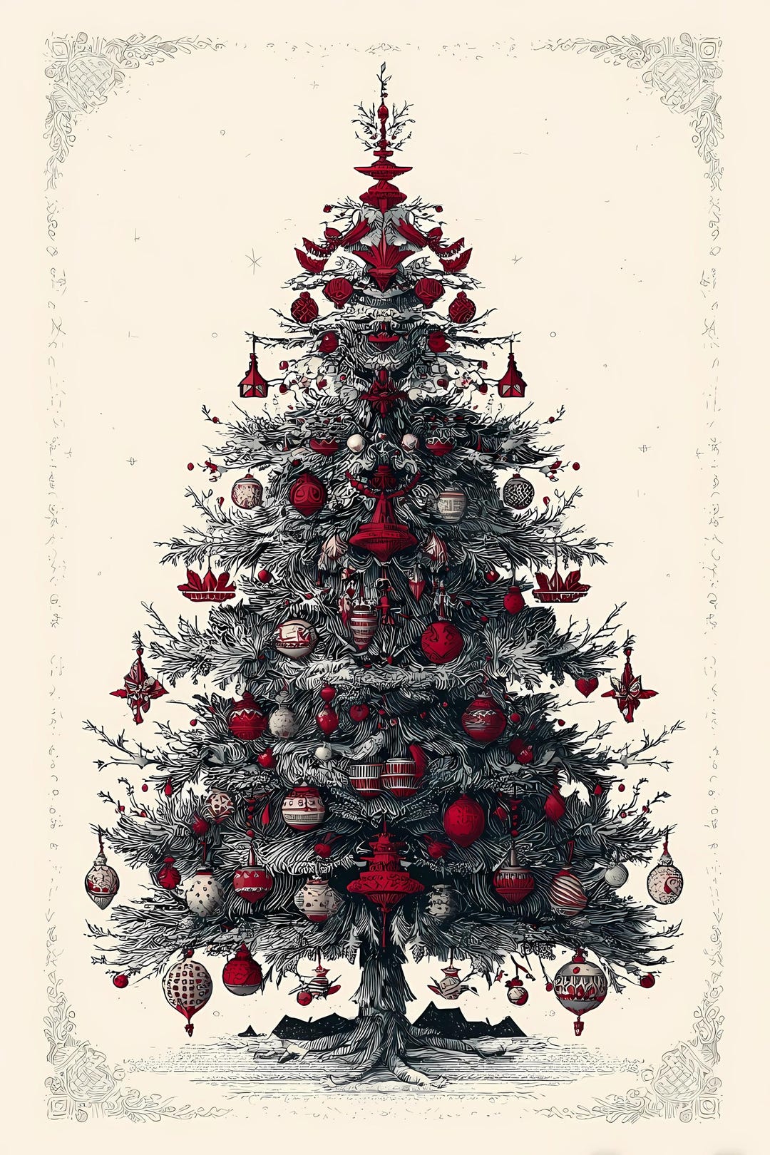 Vintage Christmas Tree Clipart Bundle Retro Holiday Illustrations Png