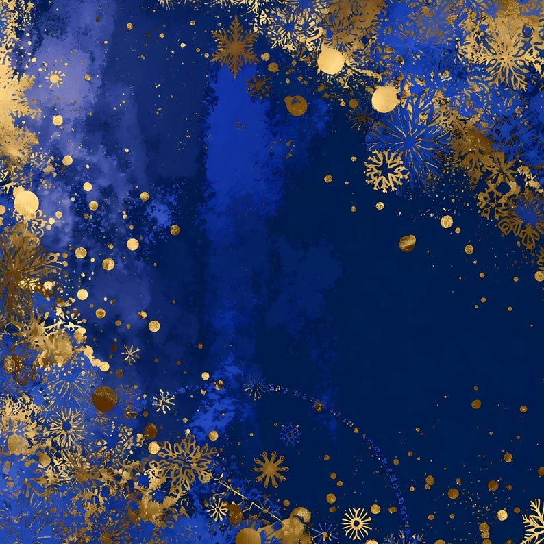 Royal Blue Gold Winter Background Luxury Snowflake Christmas Digital ...