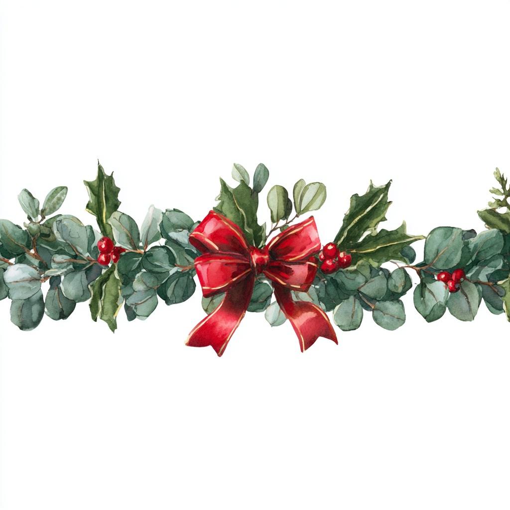 Watercolor Holly Garland Clipart Bundle Set of 12, Christmas Greenery ...