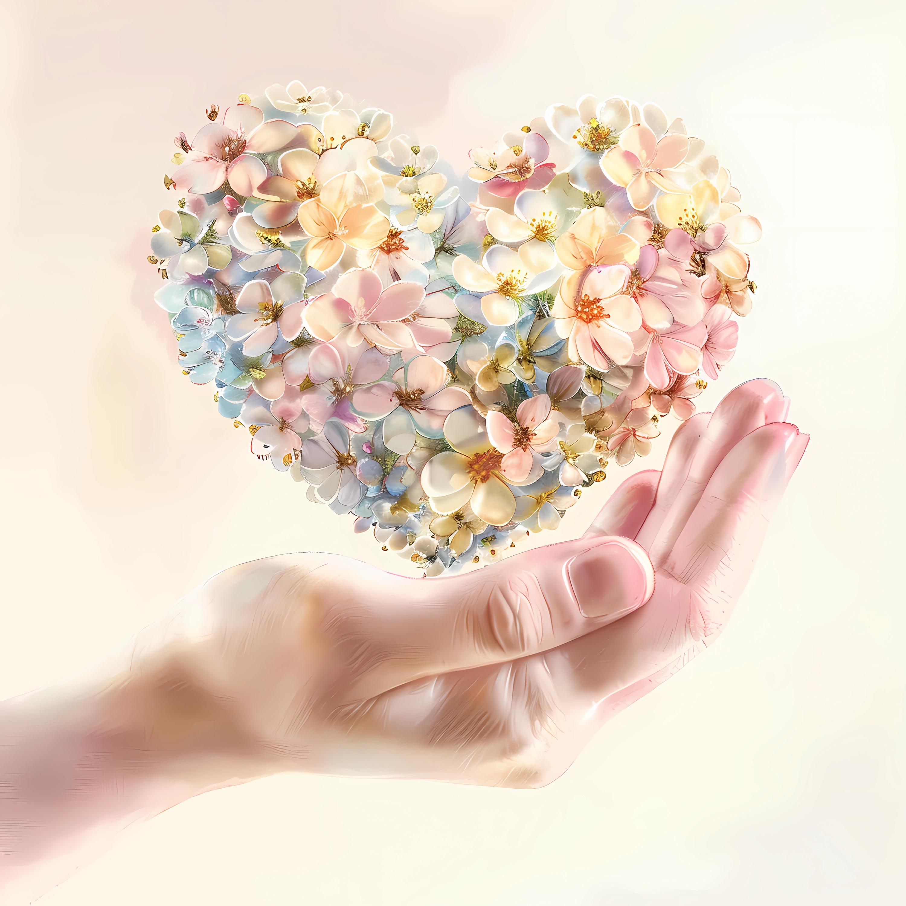 Floral Heart Hands Clipart: Watercolor Illustration PNG Set (digital ...