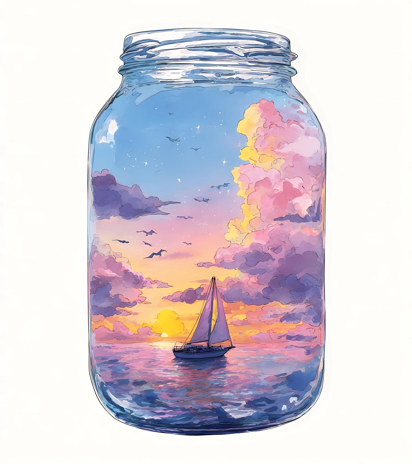 Watercolor Sailboat Jar Art: Nautical Sunset Print Bundle (PNG JPG) - Etsy