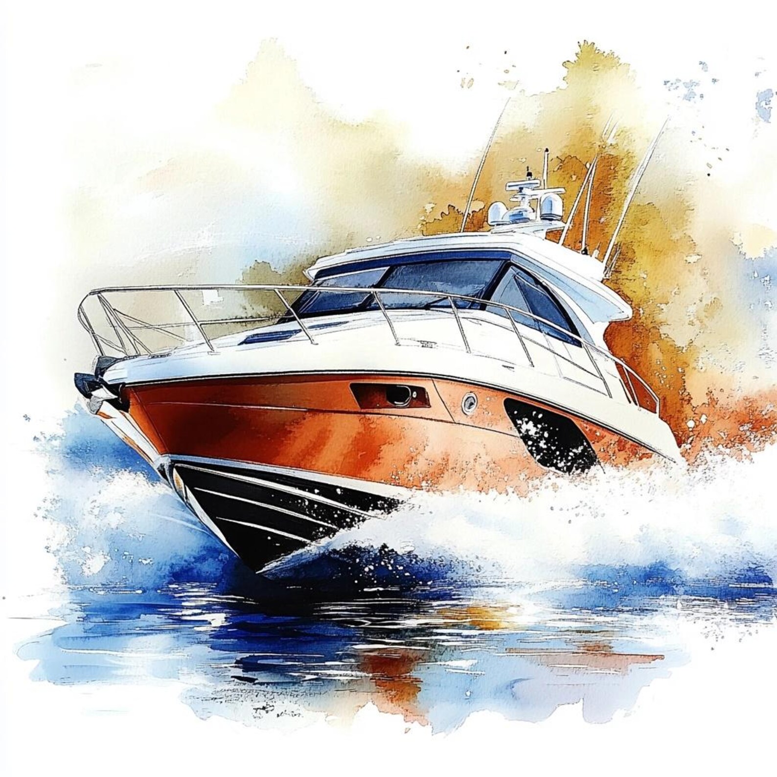 Watercolor Speedboat Clipart Bundle: Yacht & Motorboat Art, PNG JPG ...