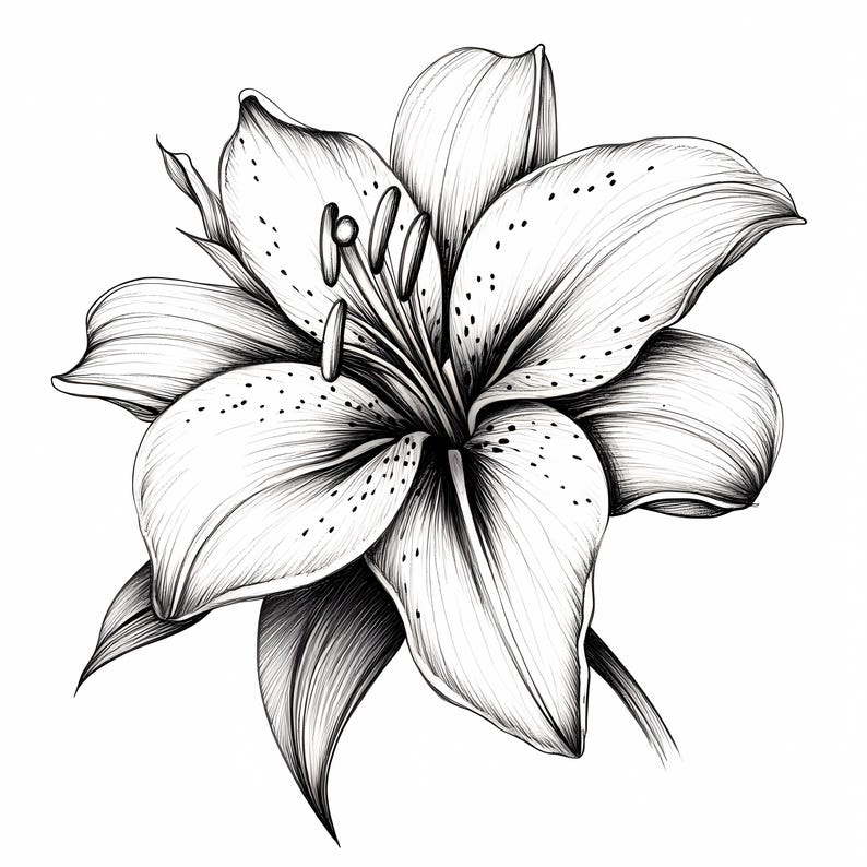 Lily Flowers Line Art Clipart Bundle: Floral Pngs (commercial Use ...