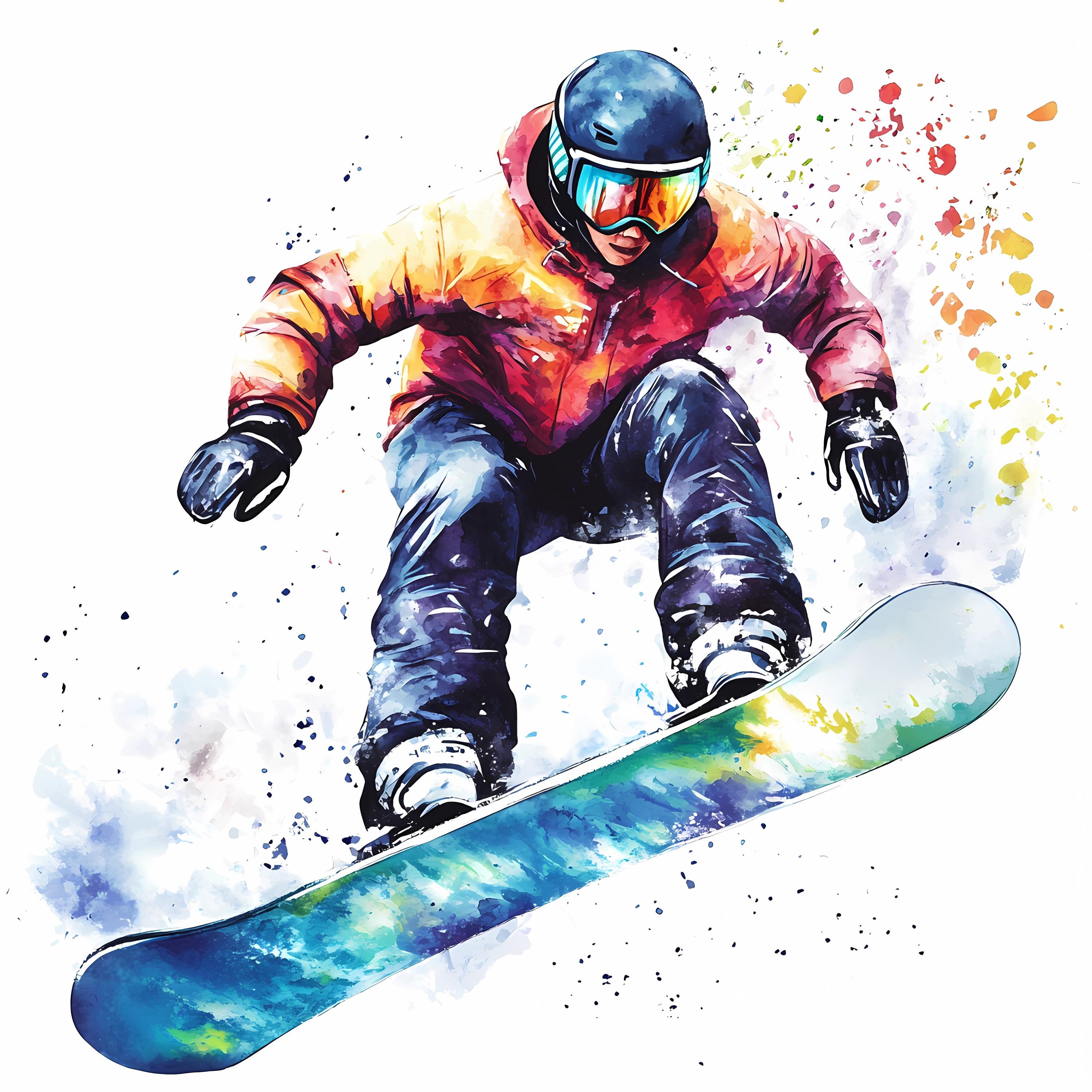 Snowboarding Watercolor Clipart Set, Winter Sports PNG for Sublimation ...
