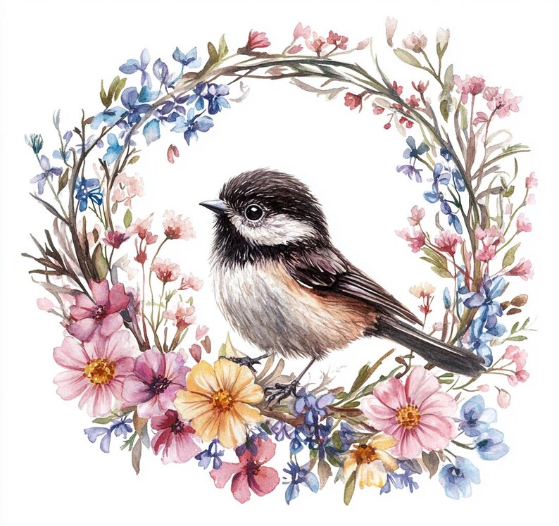 Floral Bird Wreaths Clipart Set of 8 | Watercolor Wildflower Wreath ...