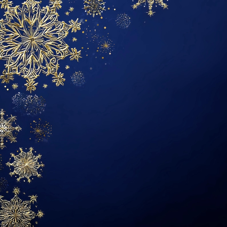 Royal Blue Gold Winter Background Luxury Snowflake Christmas Digital ...
