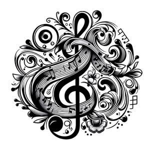 Vintage Music Ornament Treble Clef Floral Baroque Notes Illustration ...