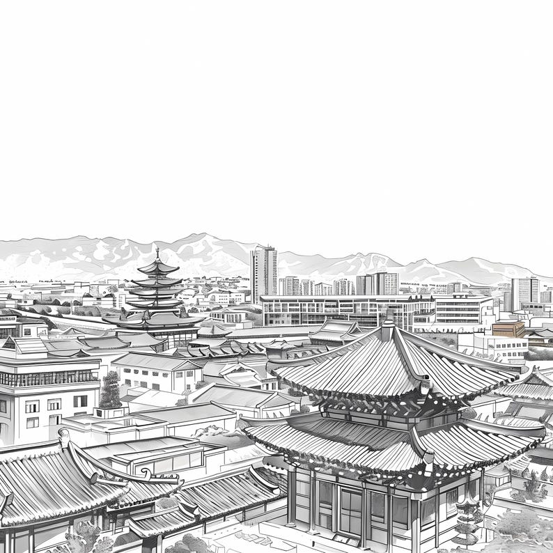 Ulanbator Mongolia Art: Cityscape Landscape Illustration Bundle ...