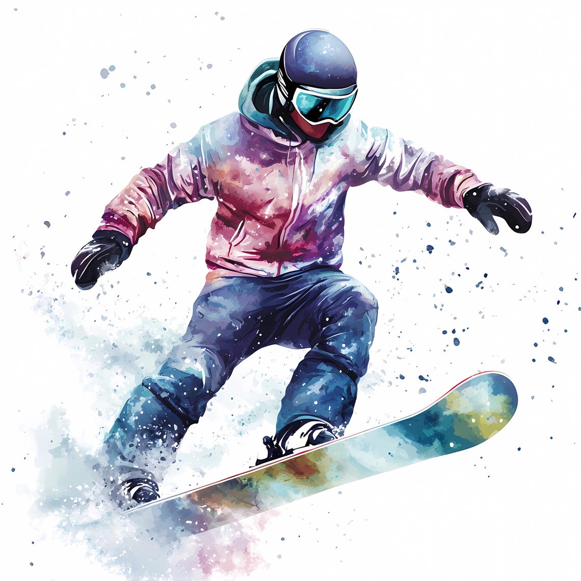 Snowboarding Clipart Set of 8: Watercolor Snowboarder Images (digital ...