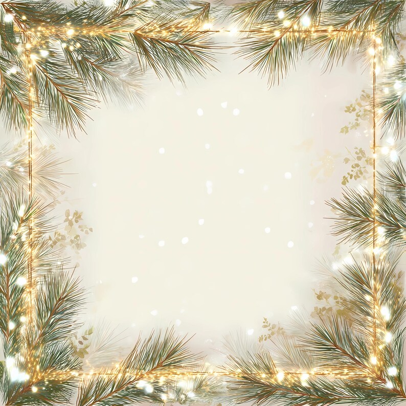 Christmas Lights Border Clipart Set Winter Fir Branch Frame Backgrounds ...