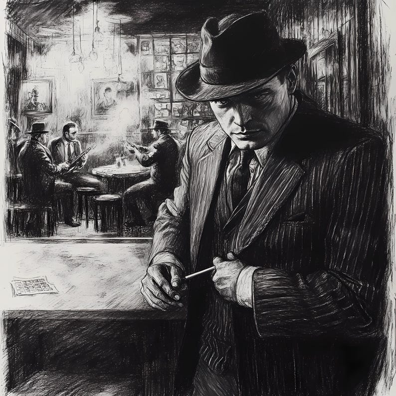 1930s Gangster Scene Pencil Drawing Bundle Set of 8 – Vintage Noir ...
