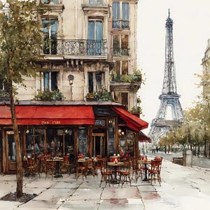 Paris Cafe Watercolor Clipart Bundle, Eiffel Tower Art (PNG JPG) - Etsy