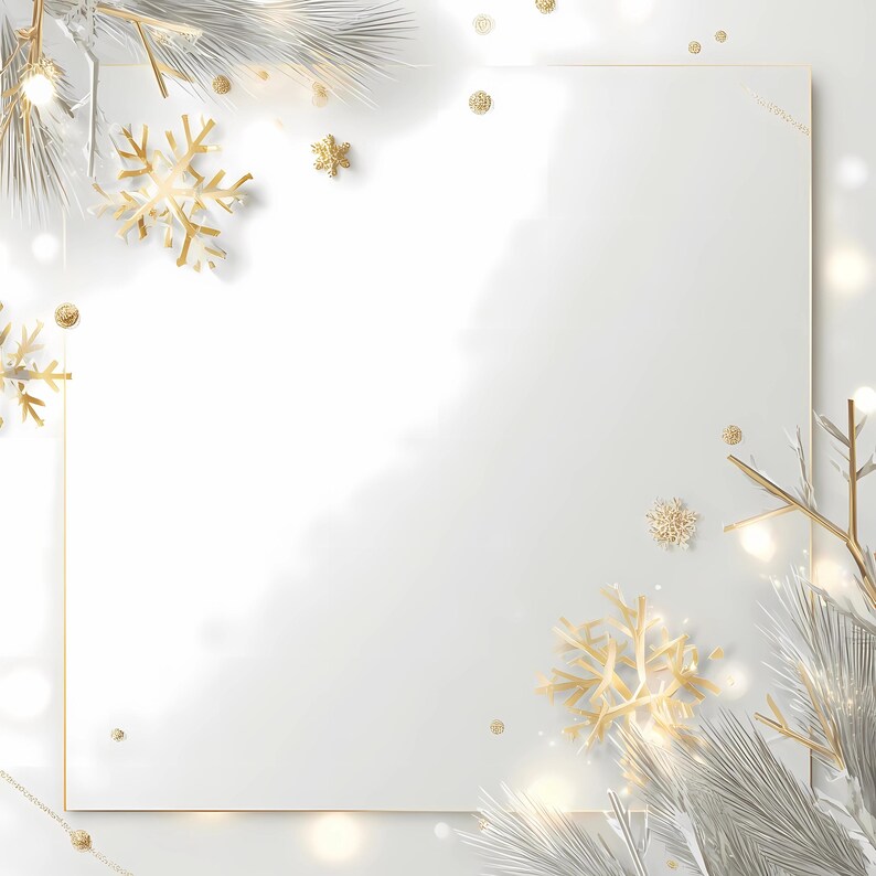 White and Gold Winter Frame Clipart Bundle: Snowflake Holiday Borders ...