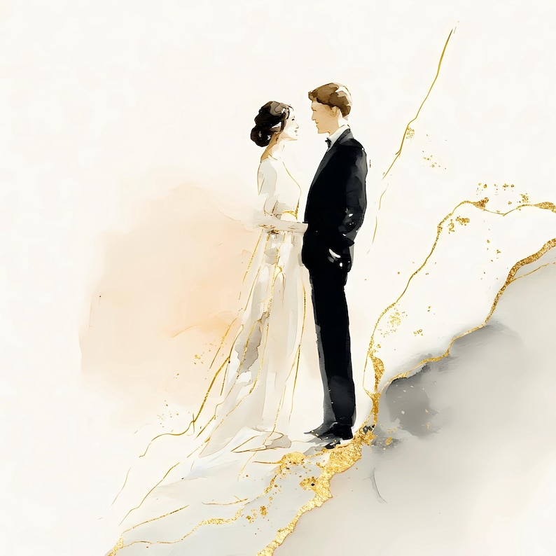Wedding Couple Watercolor Wall Art Printable, Minimalist Anniversary ...