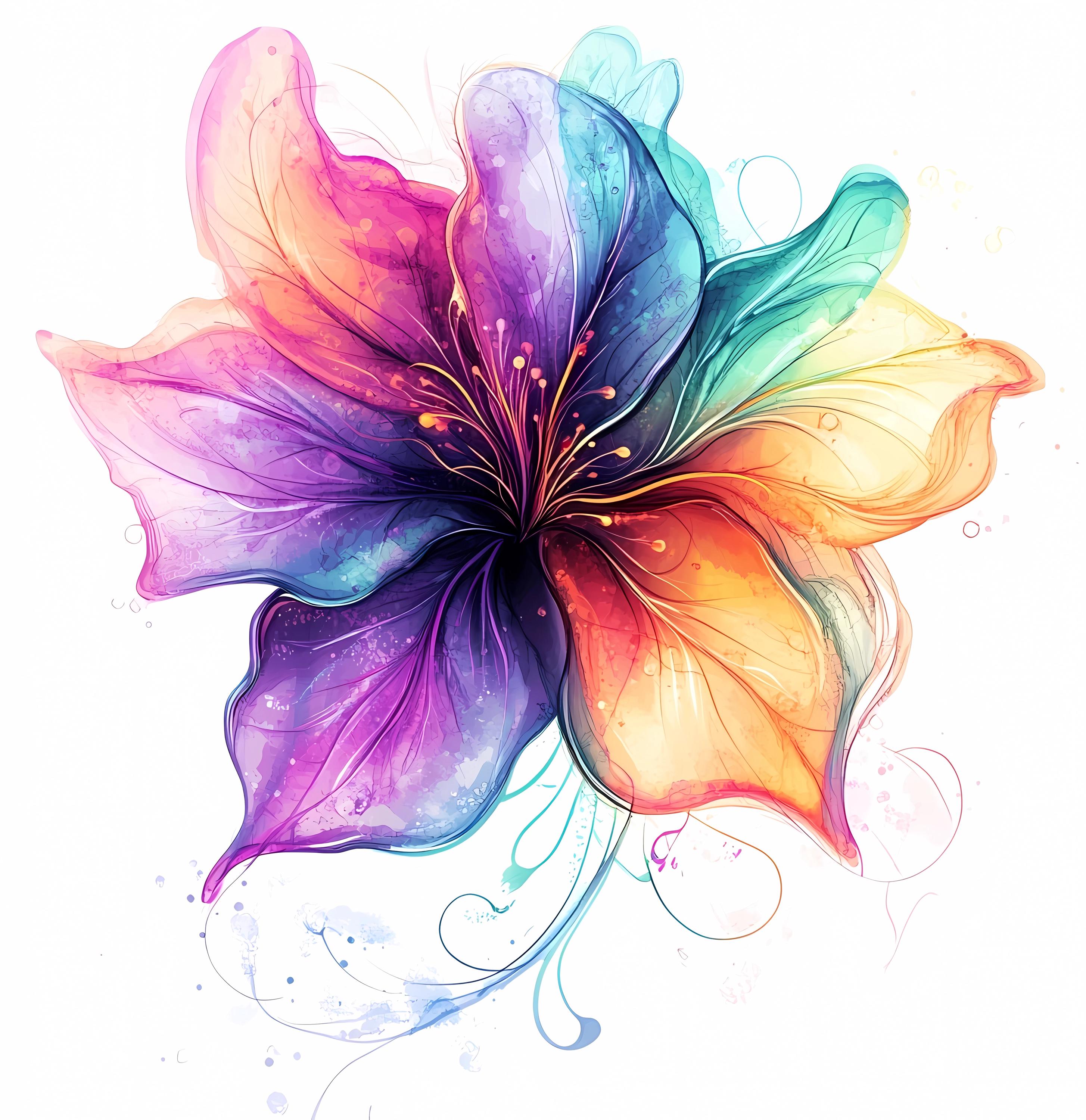 Abstract Watercolor Flower Art Bundle Modern Colorful Floral ...