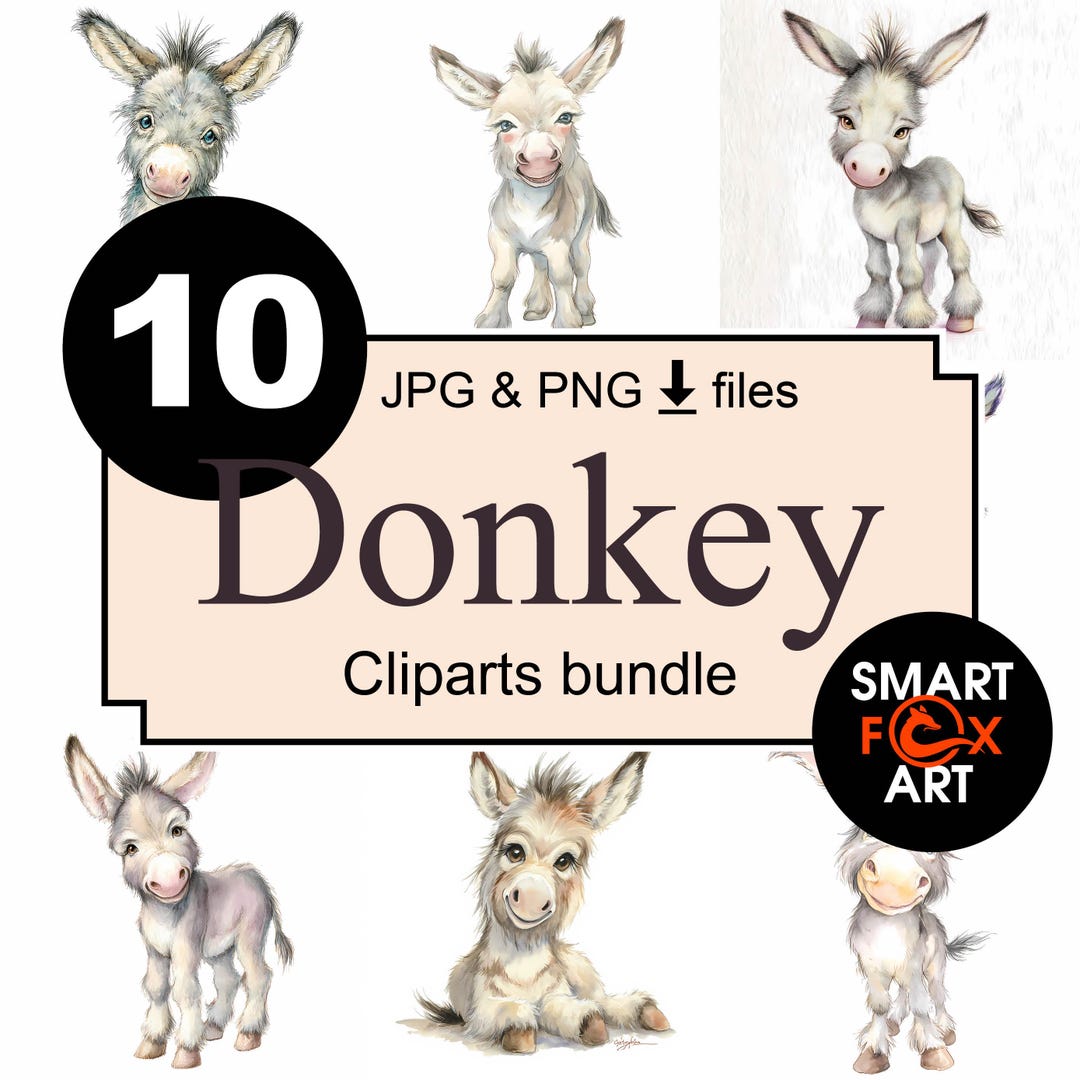 Donkey Watercolor Clipart Bundle ,farm Animal Art (digital Download) - Etsy