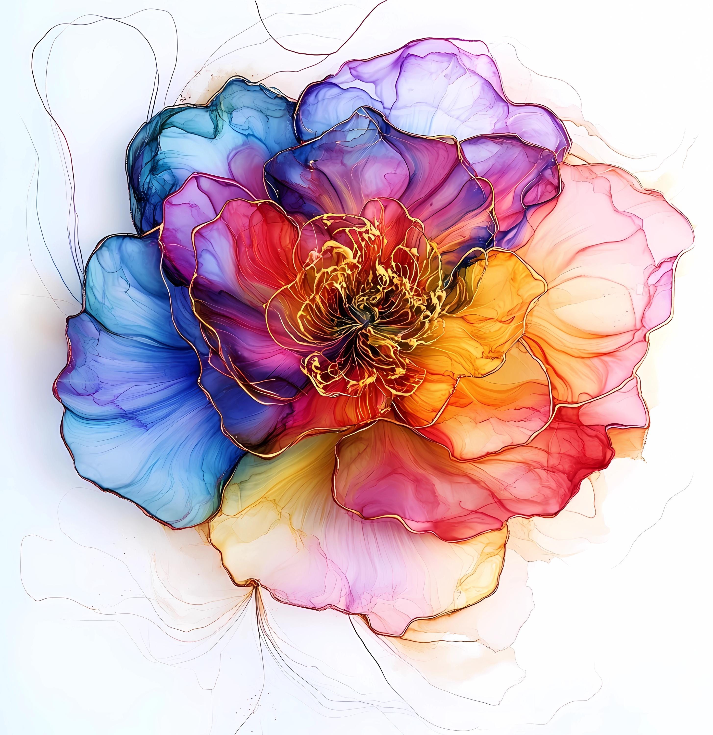 Abstract Watercolor Flower Art Bundle Modern Colorful Floral ...