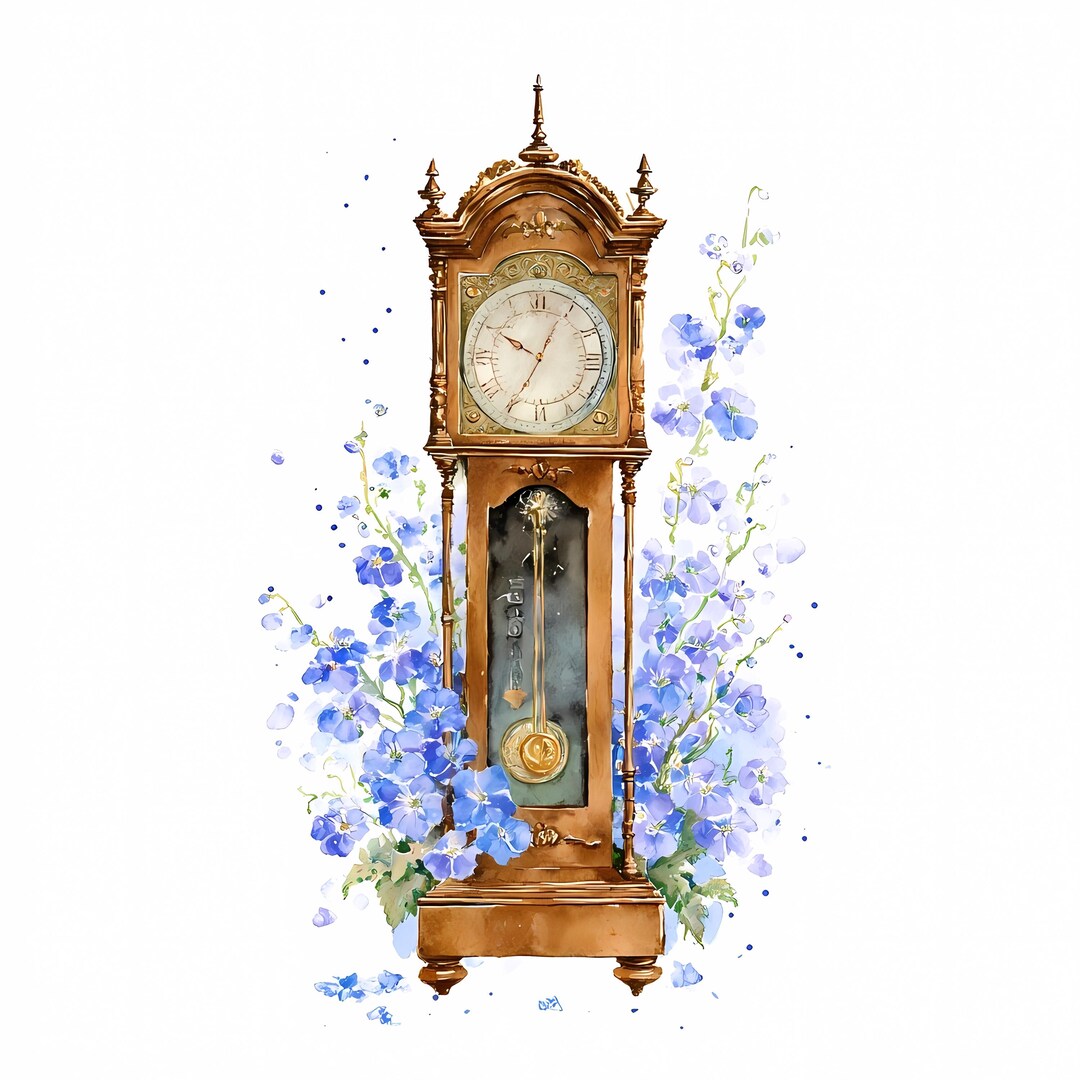 Vintage Grandfather Clock Wall Art With Blue Floral Accents – Shabby ...