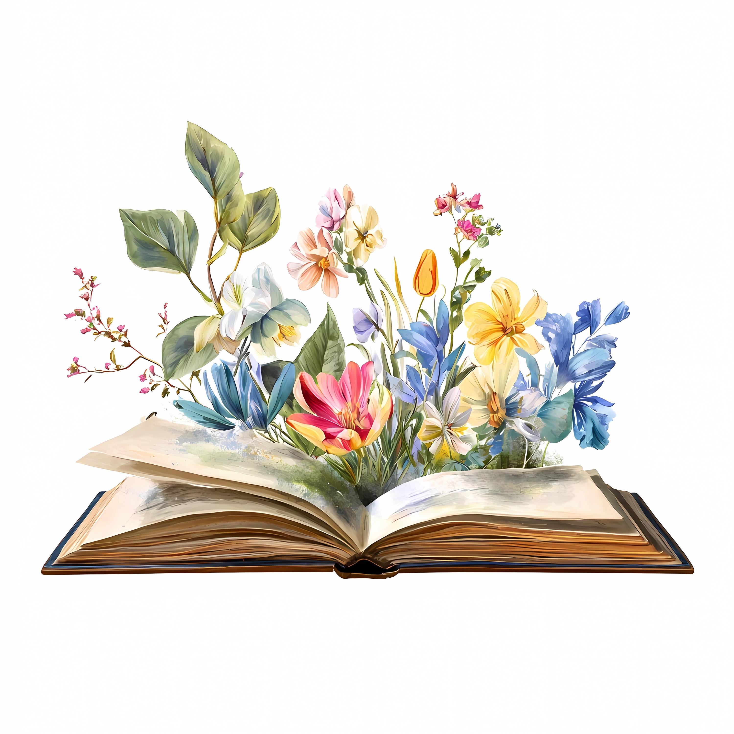 Watercolor Floral Book Art Bundle, Botanical Open Book - Etsy