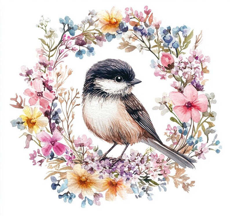 Floral Bird Wreaths Clipart Set of 8 | Watercolor Wildflower Wreath ...