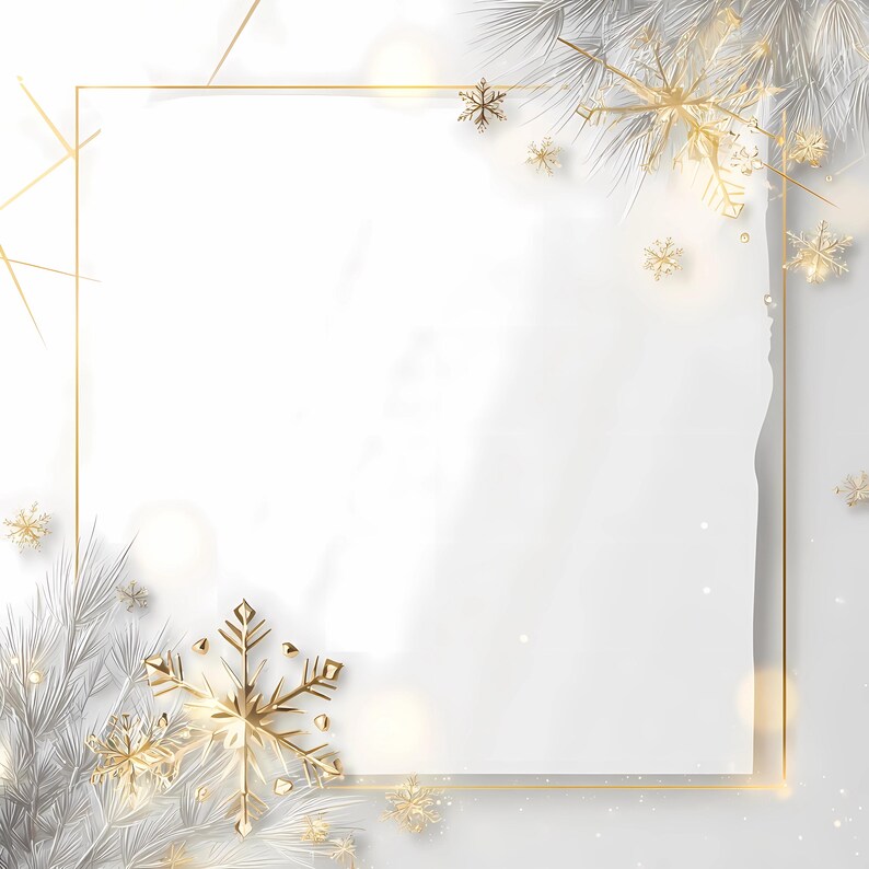 White and Gold Winter Frame Clipart Bundle: Snowflake Holiday Borders ...