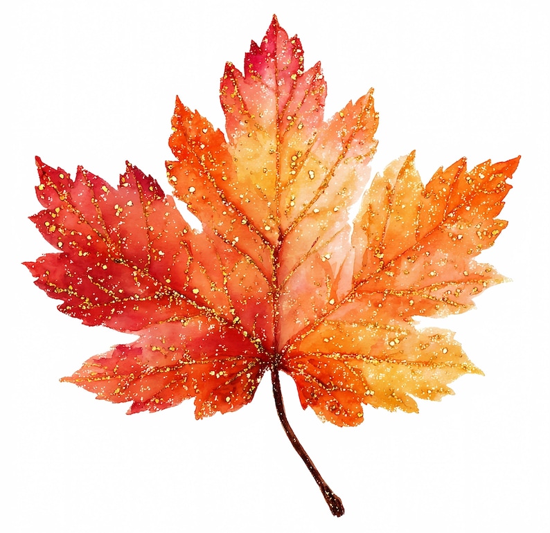 Watercolor Maple Leaf Clipart: Autumn Gold Glitter Leaves, PNG JPG ...