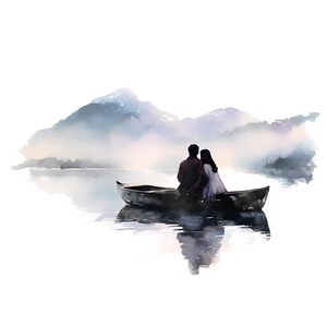 Romantic Couple Boat Lake Watercolor Art Bundle, Digital Download - Etsy