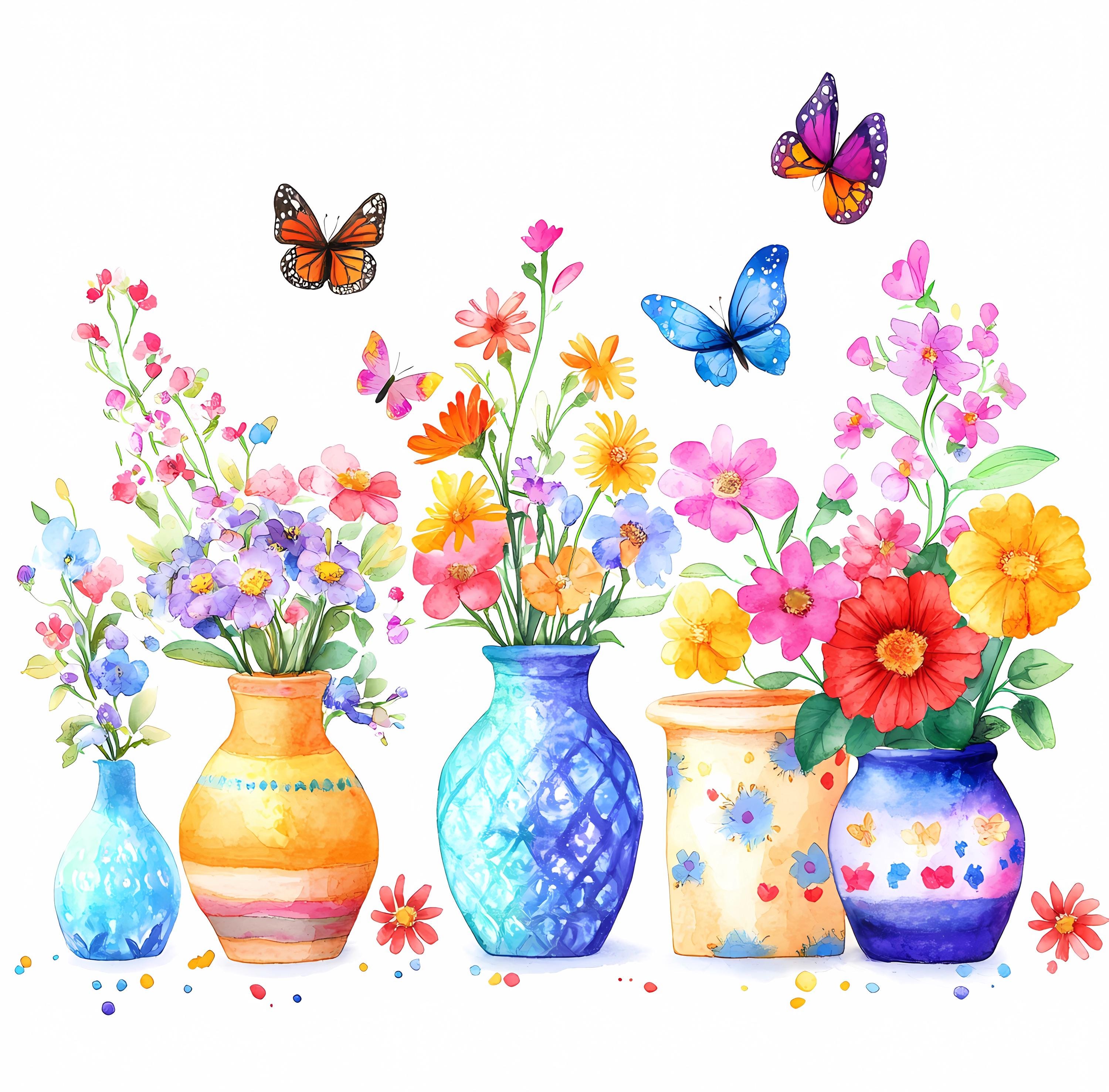 8 Cute Whimsical Flower Clipart, Row of Flowers Clipart, Spring Flowers ...
