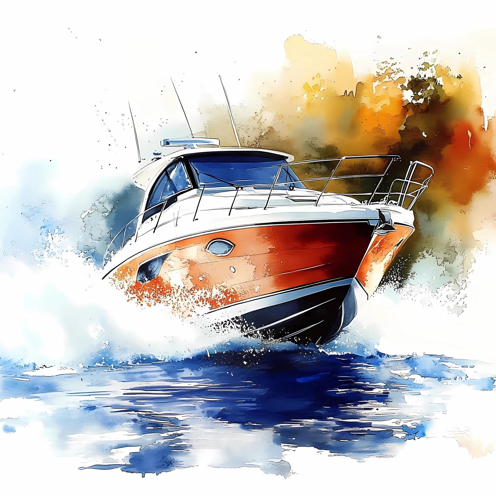 Watercolor Speedboat Clipart Bundle: Yacht & Motorboat Art, PNG JPG ...