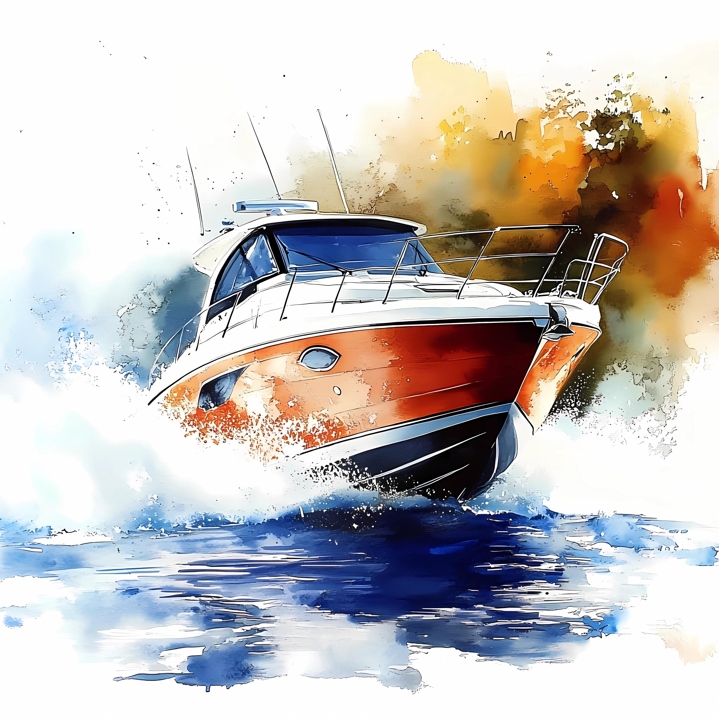 Watercolor Speedboat Clipart Bundle: Yacht & Motorboat Art, PNG JPG ...