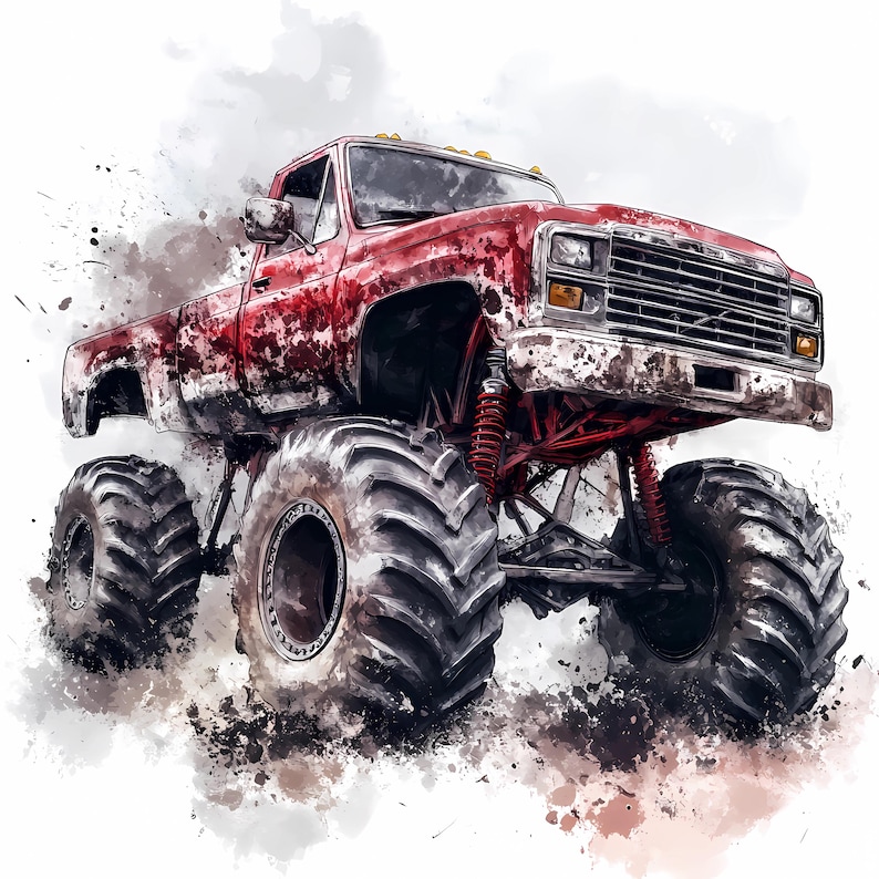 Watercolor Monster Truck Clipart Bundle: Offroad Vehicle Art (digital ...