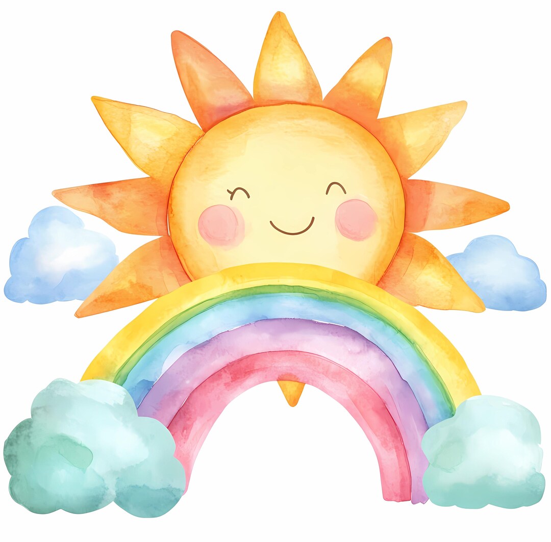8 Sun and Rainbow Clipart, Nursery Rainbow, Printable Watercolor ...