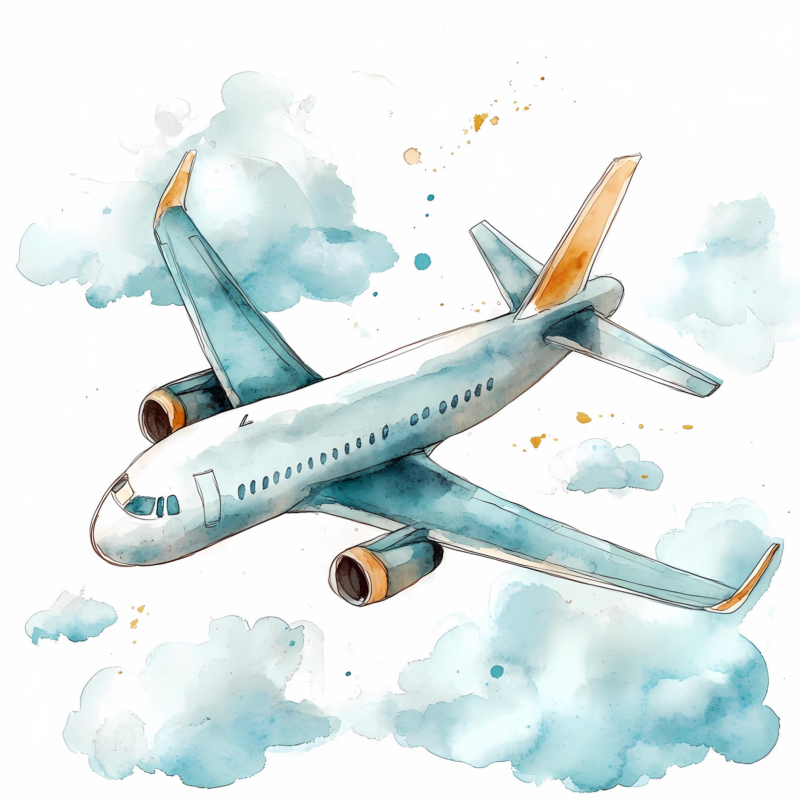 Watercolor Airplane Clipart Set: Vintage Aviation Art, Digital Download ...