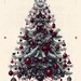 Vintage Christmas Tree Clipart Bundle – Red Ornament Decorated Trees ...