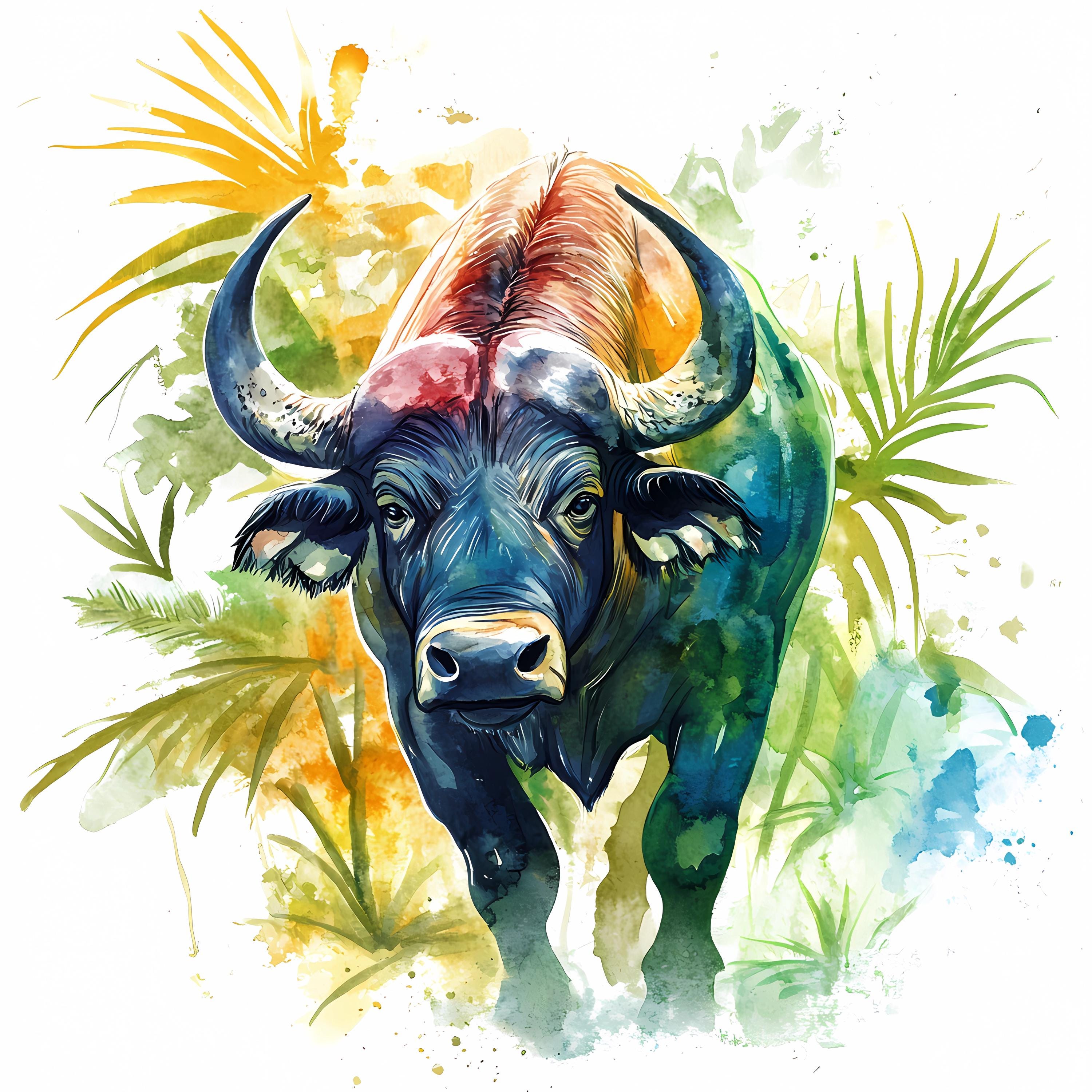 8 Colored Buffalo Clipart, African Buffalo Images, Watercolor Buffalo ...