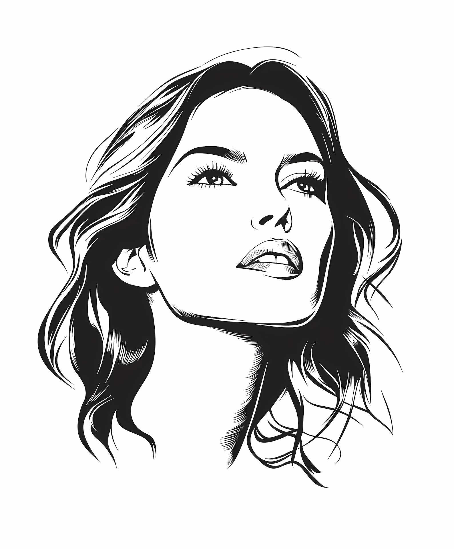 Woman Face Line Art Clipart, Pencil Drawn Portrait (digital Download ...