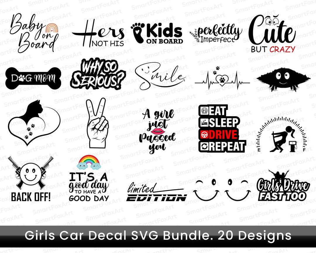 Girl Car Decal SVG Bundle, Car Decals for Women, Female Back Window ...